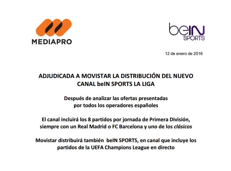 Movistar y Mediapro llegan a un acuerdo por la Liga y la Champions ...