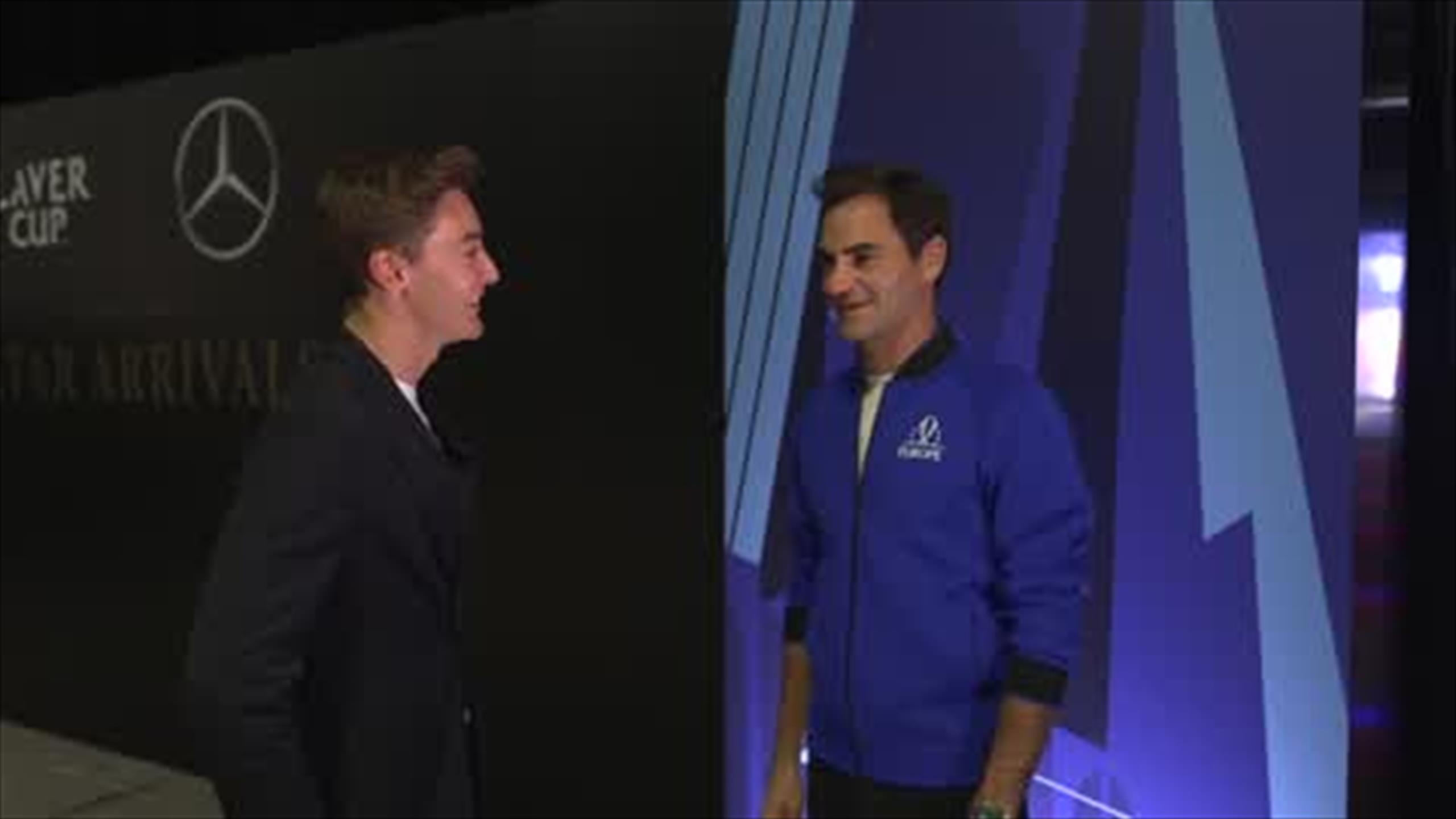 Roger Federer meets F1 rising star George Russell at Laver Cup ...