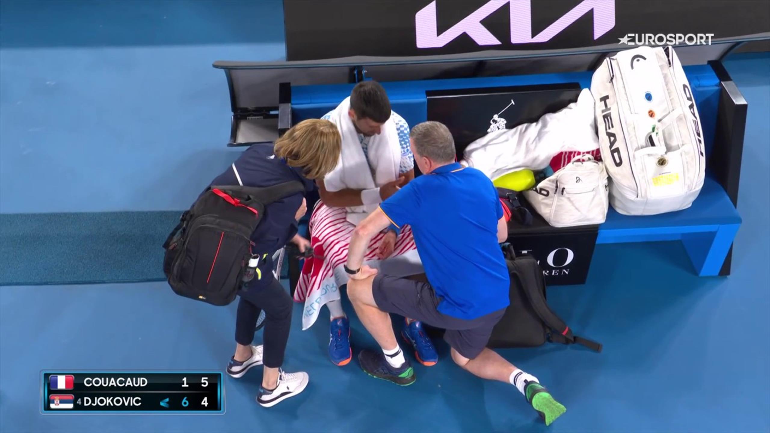 Allarme Djokovic! Medical Timeout per infortunio alla coscia e set perso - Tennis video - Eurosport