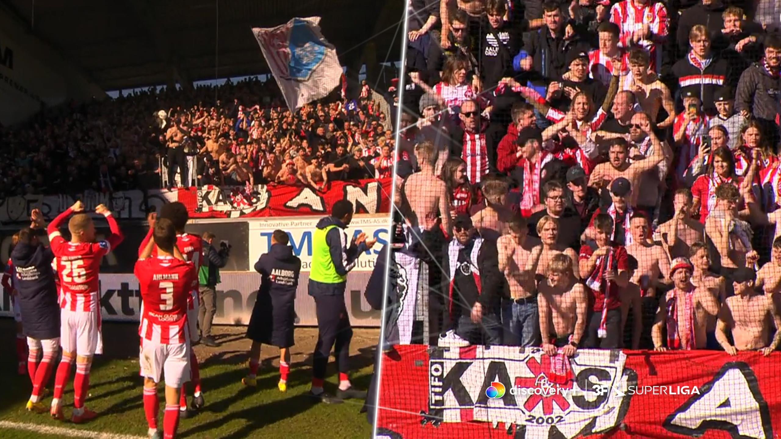 Eufori på udebaneafsnittet efter AaB-sejr: Se spillerne og fans fejre ...