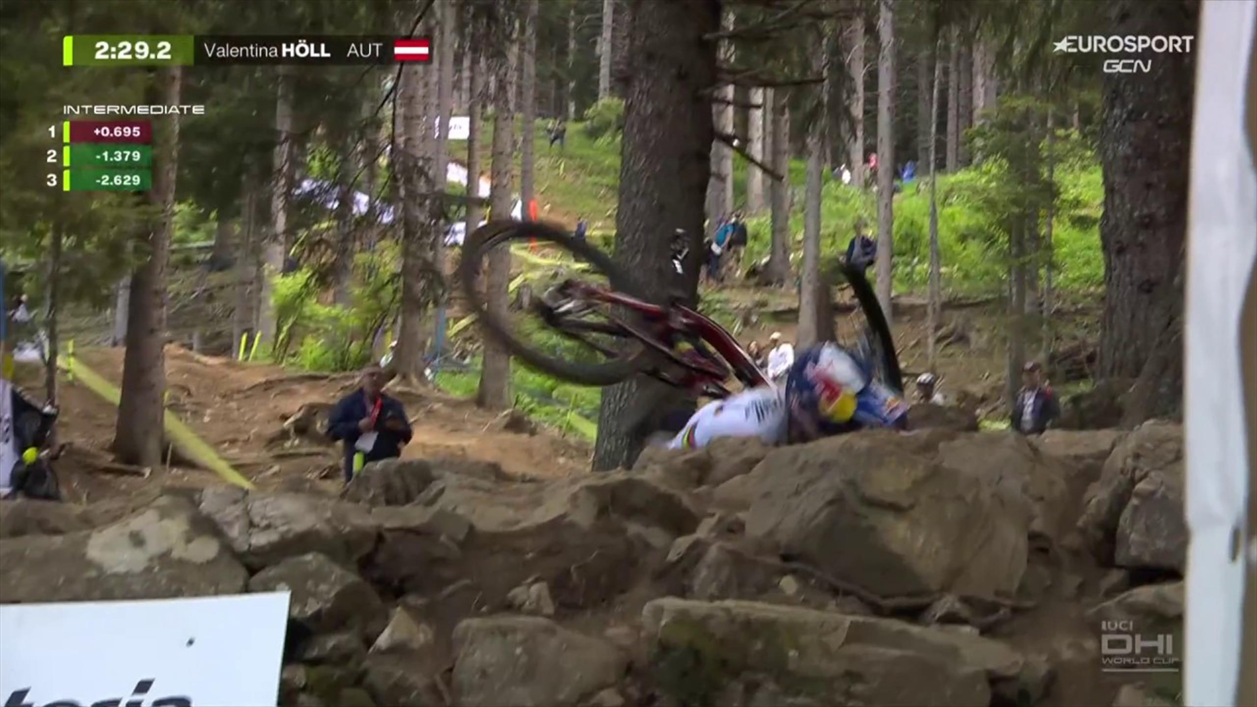 'Oh!' - Valentina Holl flips over handlebars in UCI Downhill World Cup ...