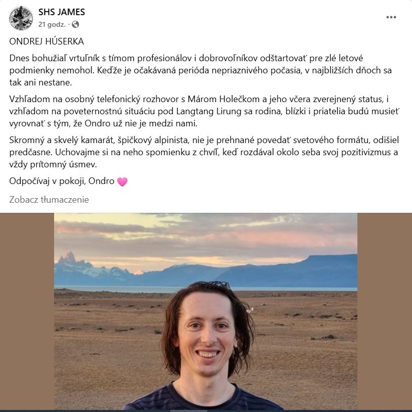 Ondrej Huserka nie żyje. Zginął podczas wyprawy na Langtang Lirung w ...