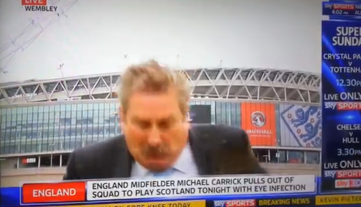 Sky Sports News reporter falls off ladder at Wembley ahead of England ...